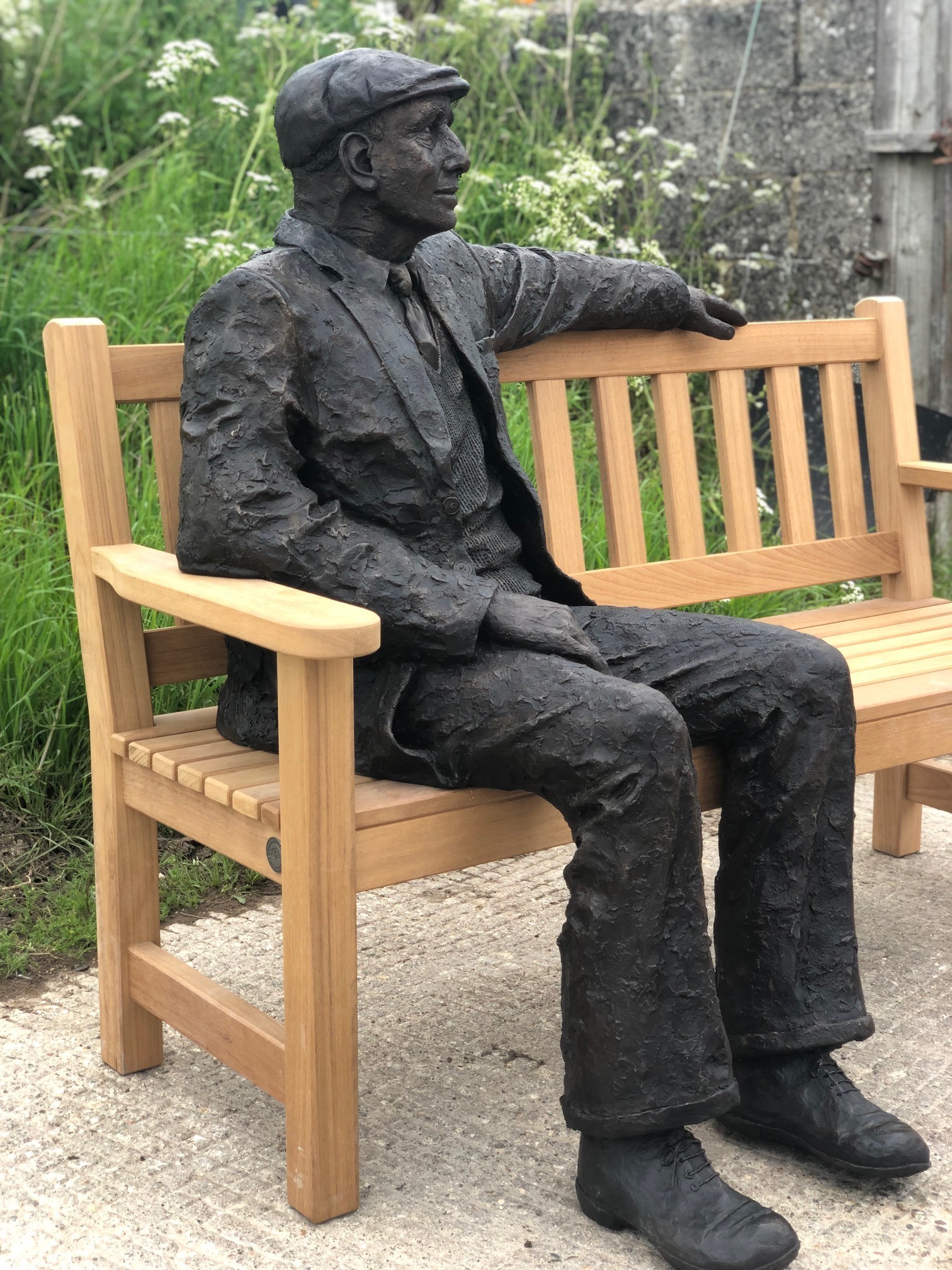 Our York Garden Bench custom made for a bronze sculpture | Woodcraft UK
