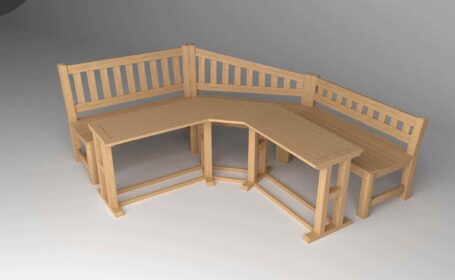 Bespoke corner angled wooden garden bench and table | Woodcraft UK